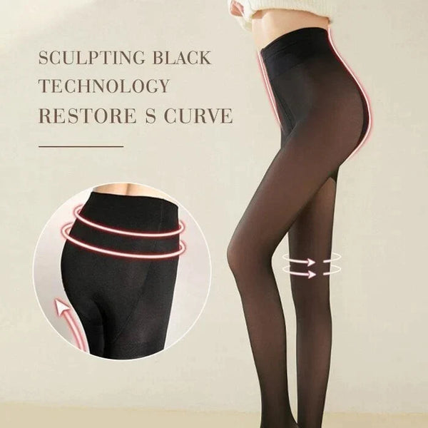 Flawless Legs Fake Translucent Warm Plush Lined Elastic Tights ...